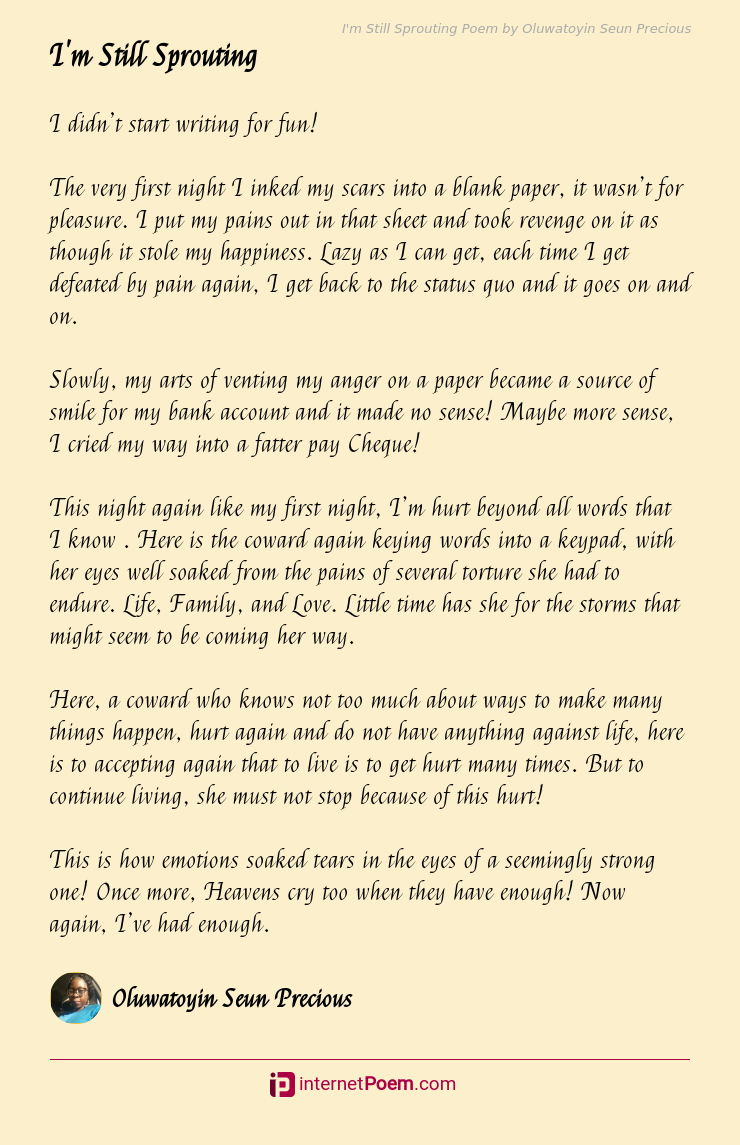 I'm Still Sprouting Poem by Oluwatoyin Seun Precious