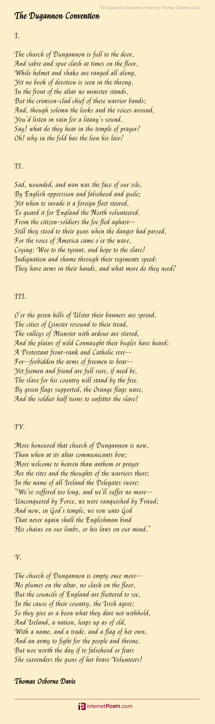 The Dugannon Convention Poem by Thomas Osborne Davis