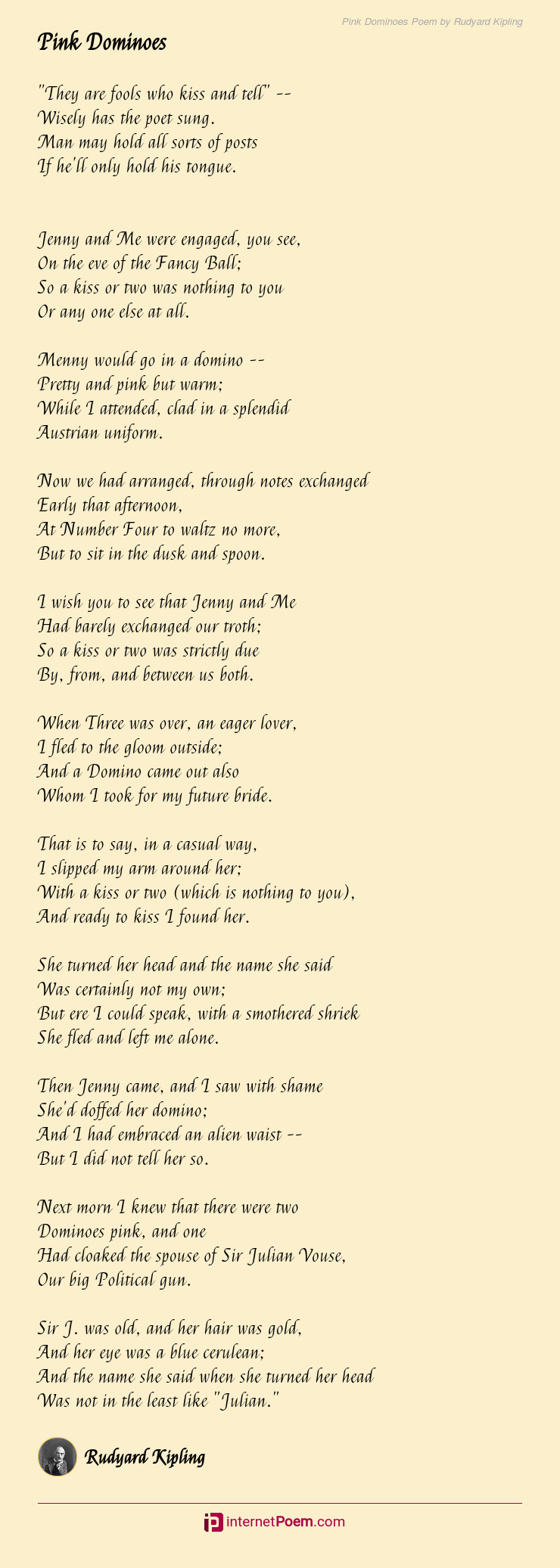 Pink Dominoes Poem by Rudyard Kipling