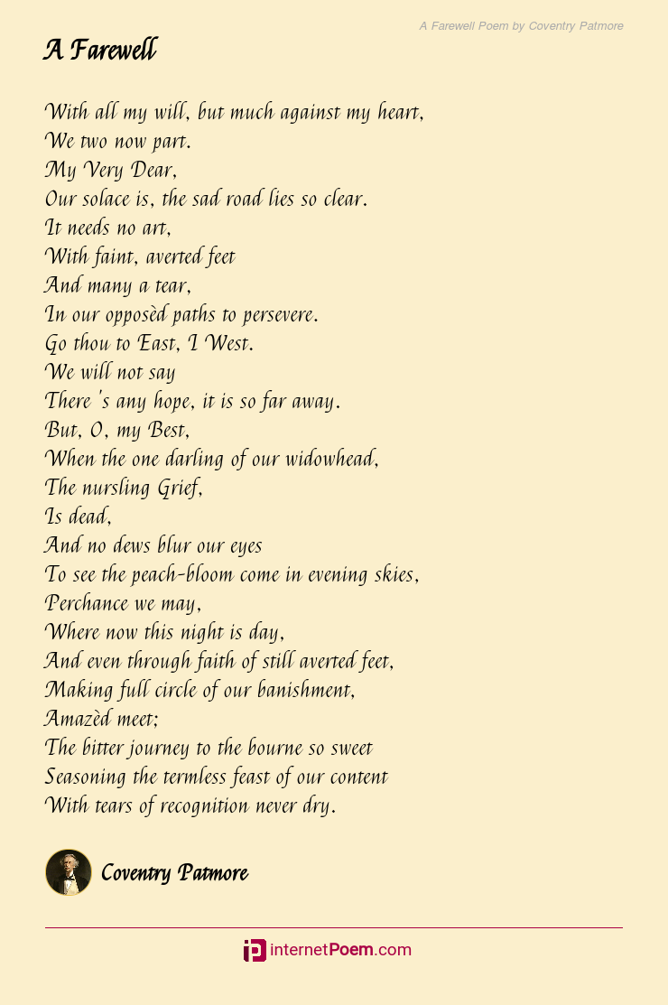 A Farewell Poem by Coventry Patmore
