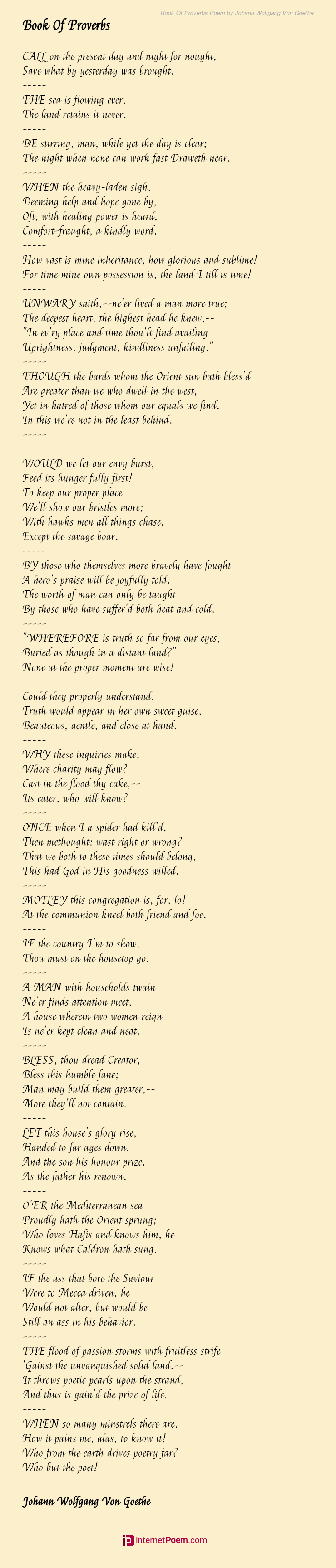 Book Of Proverbs Poem by Johann Wolfgang Von Goethe