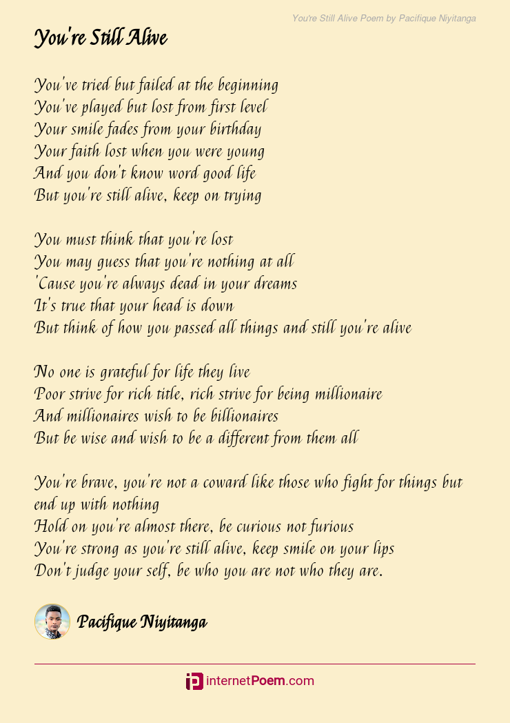 You're Still Alive Poem by Niyitanga Pacifique