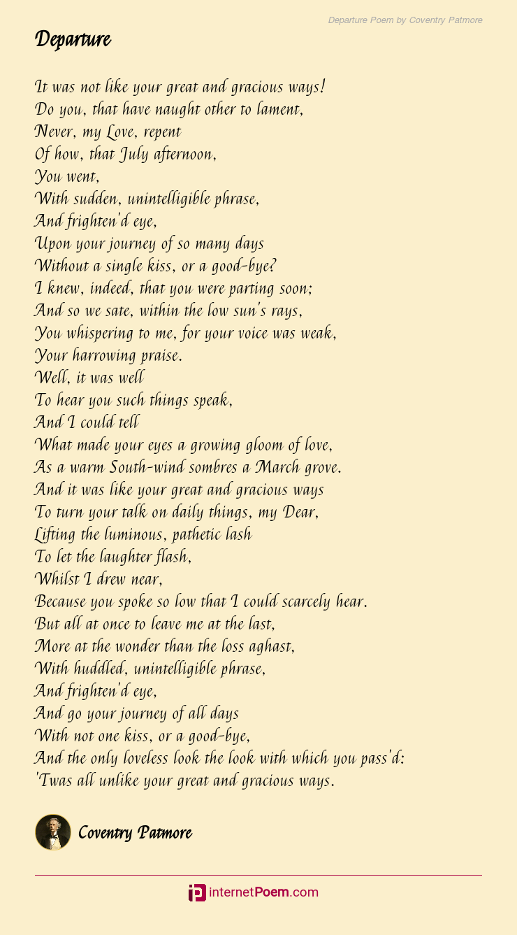 Departure Poem by Coventry Patmore