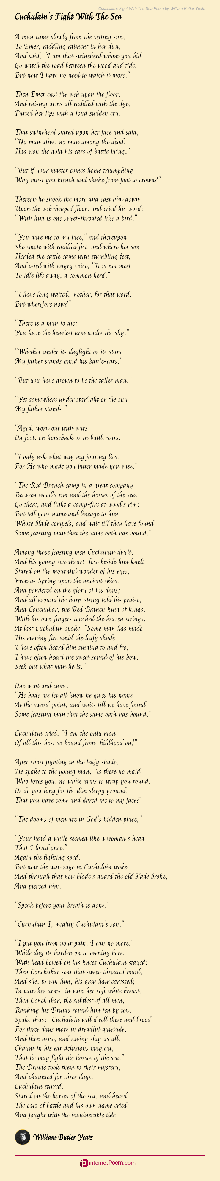 Cuchulain's Fight With The Sea Poem by William Butler Yeats