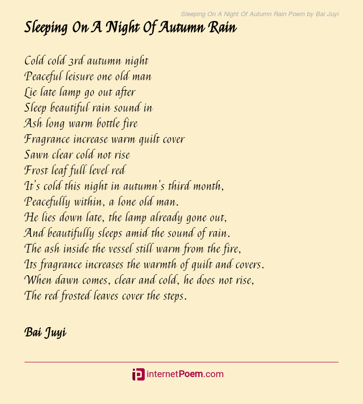 Sleeping On A Night Of Autumn Rain Poem by Bai Juyi