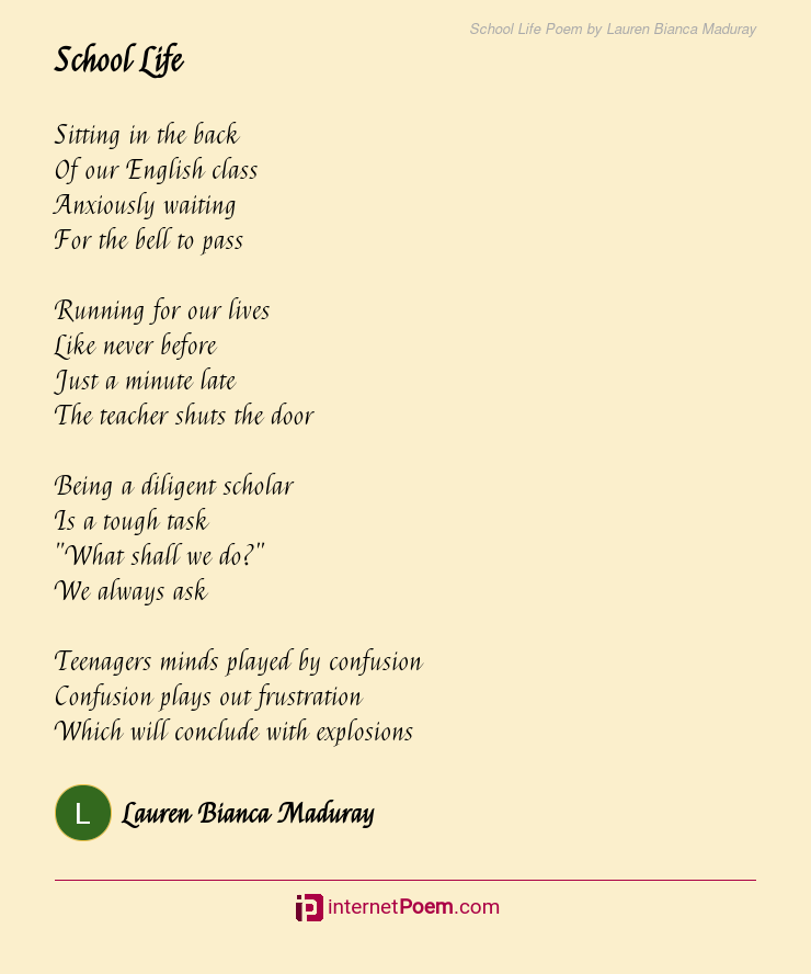 School Life Poem By Lauren Bianca Maduray