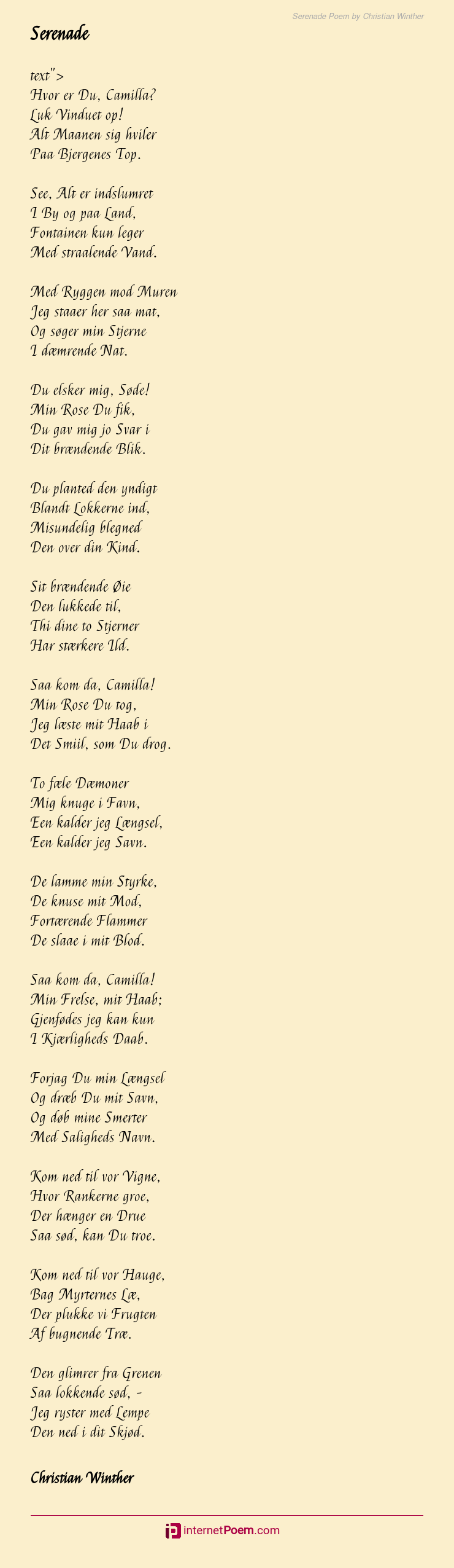 Serenade Poem by Christian Winther