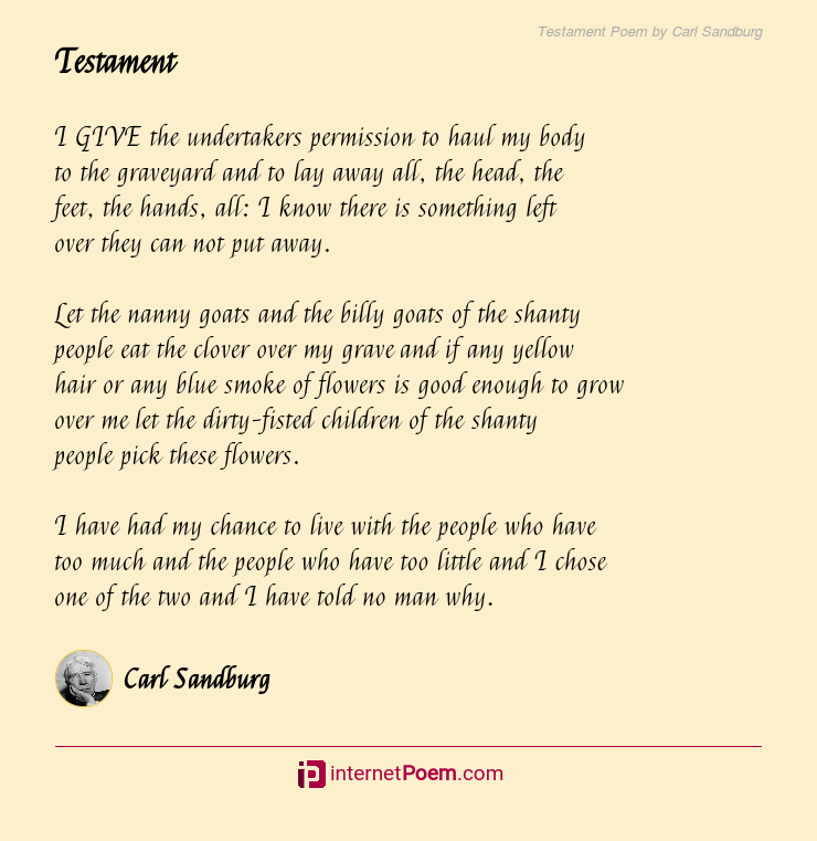Testament Poem by Carl Sandburg