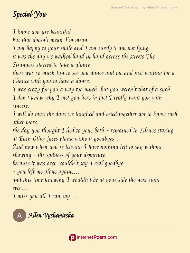 Special You Poem by Allen Vyshemirska
