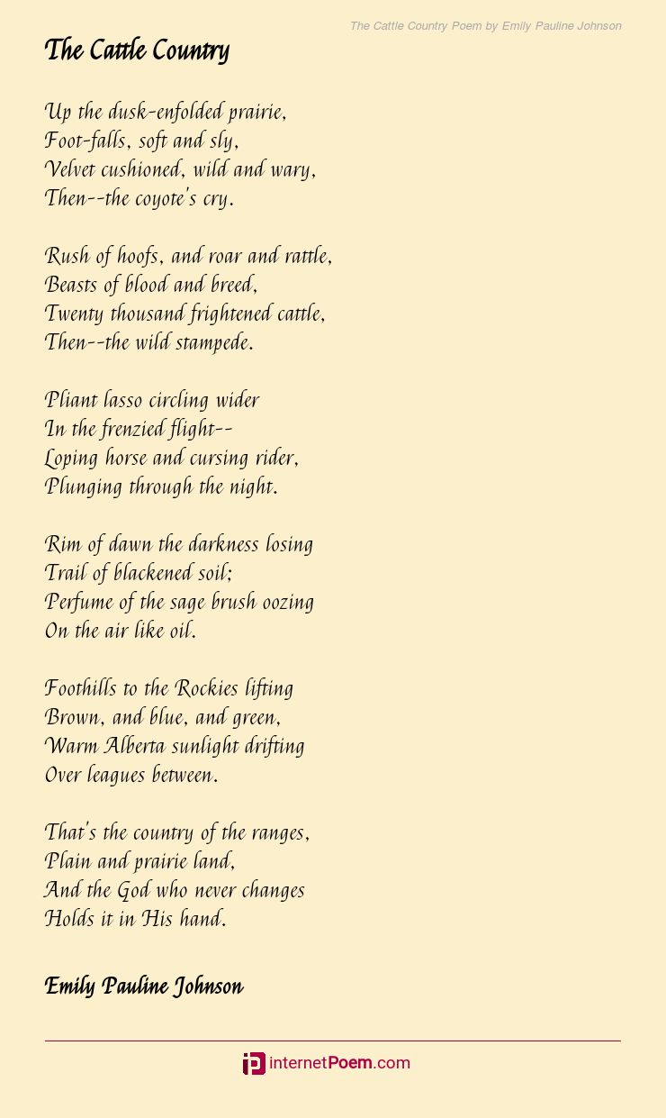 The Cattle Country Poem by Emily Pauline Johnson
