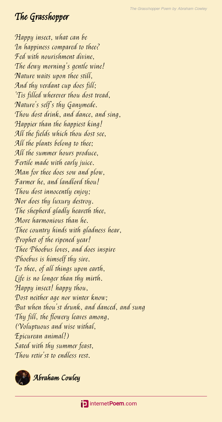 The Grasshopper Poem by Abraham Cowley