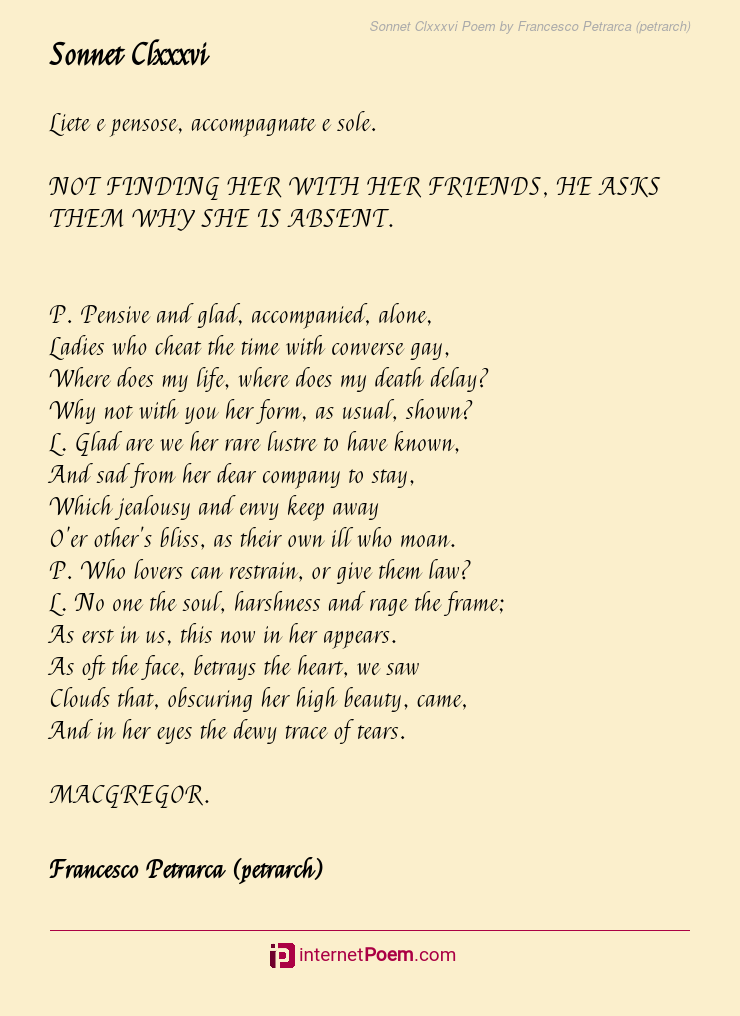 Sonnet Clxxxvi Poem by Francesco Petrarca (petrarch)