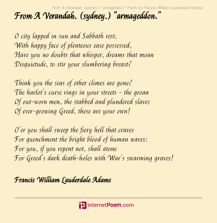 From A Verandah. (sydney.) "armageddon." Poem by Francis William ...
