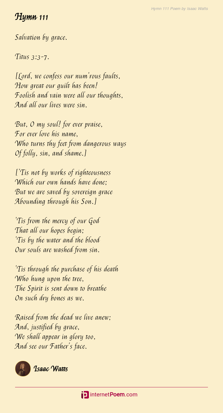 Hymn 111 Poem by Isaac Watts