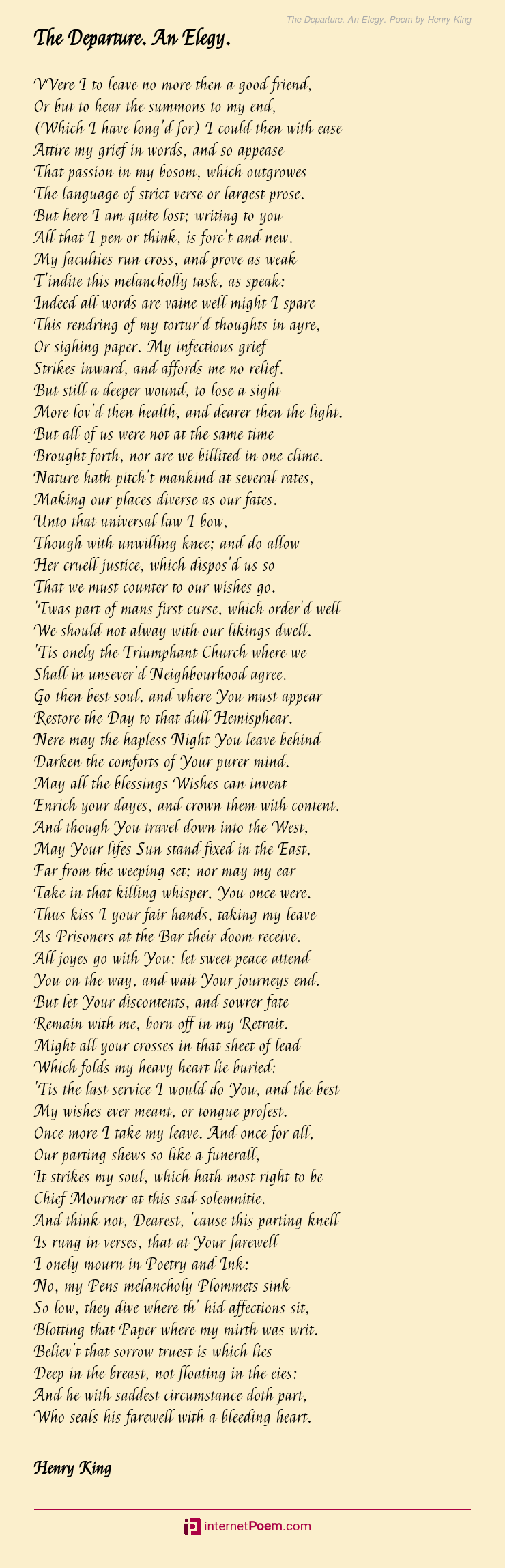 The Departure. An Elegy. Poem by Henry King