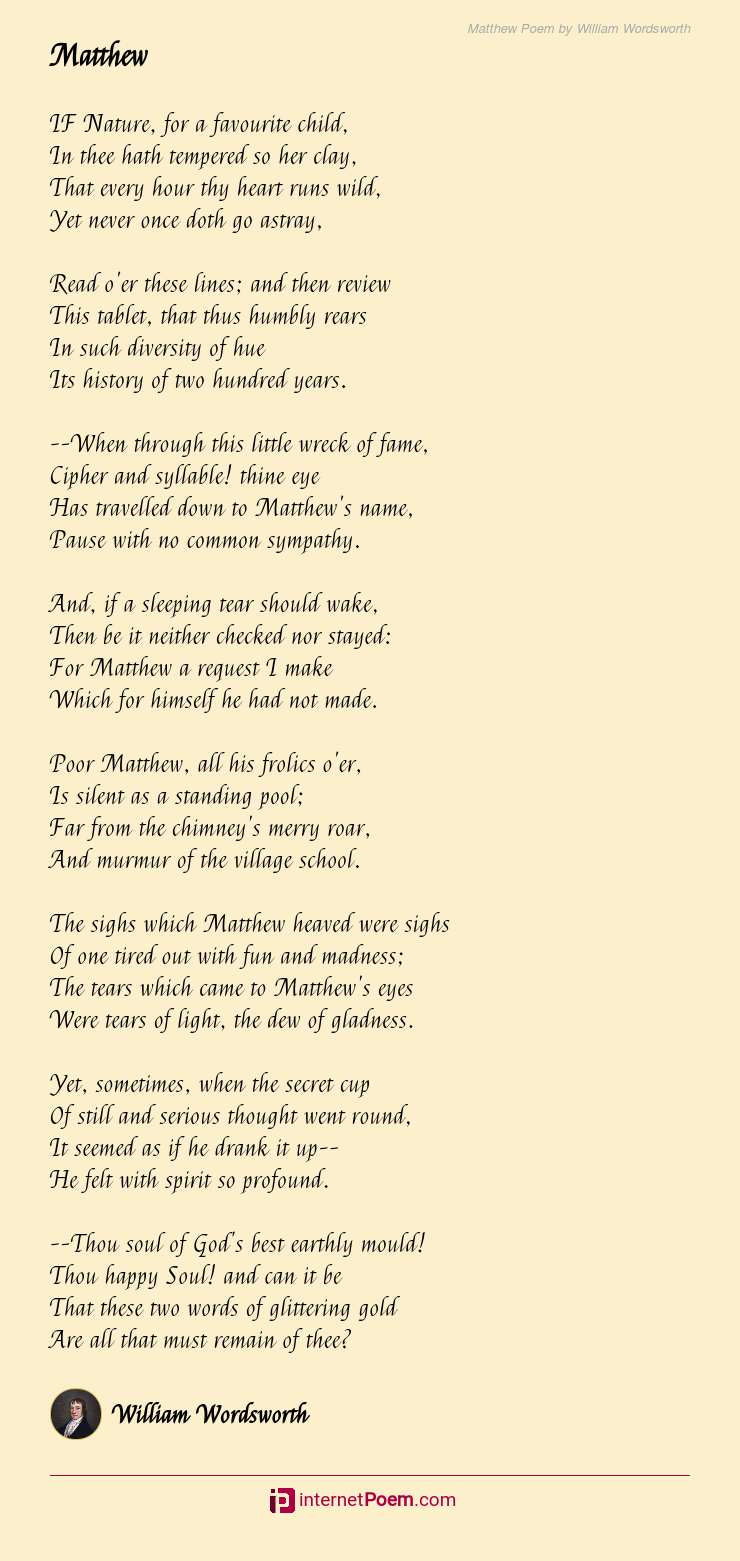 Matthew Poem by William Wordsworth