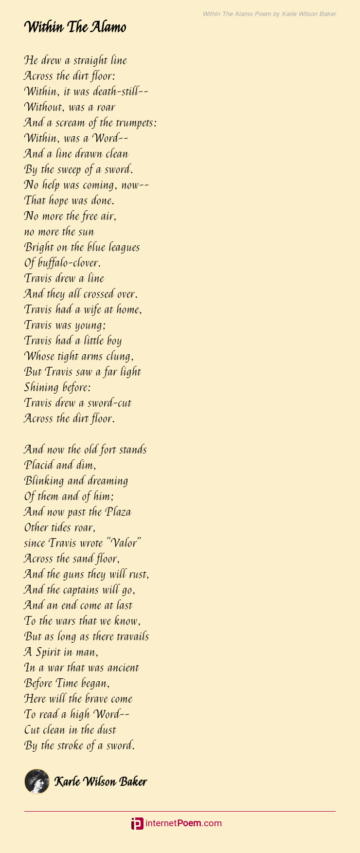 Within The Alamo Poem by Karle Wilson Baker