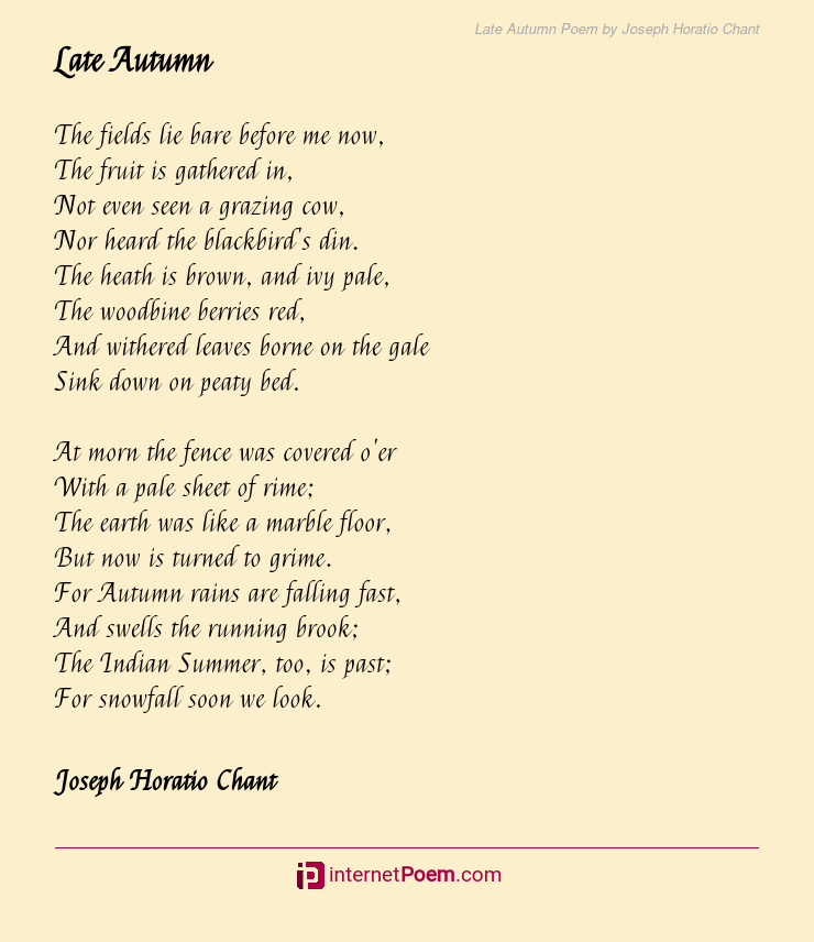 Late Autumn Poem by Joseph Horatio Chant