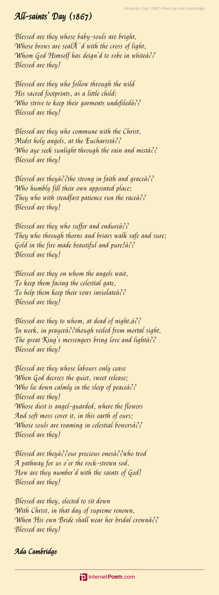 All-saints' Day (1867) Poem by Ada Cambridge