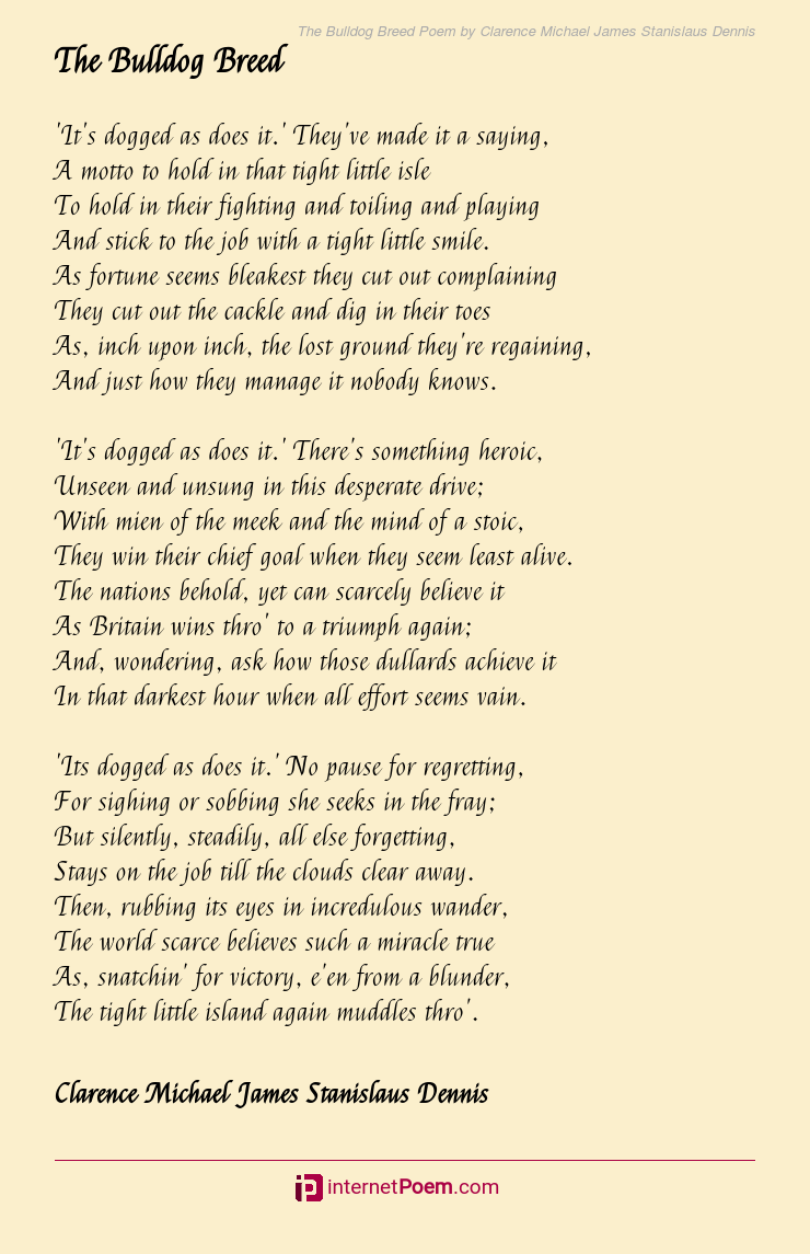 The Bulldog Breed Poem by Clarence Michael James Stanislaus Dennis