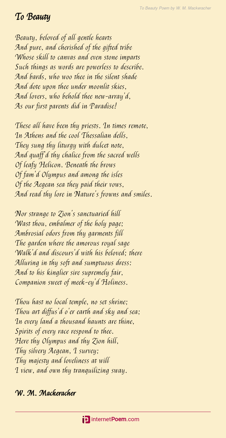 To Beauty Poem by W. M. Mackeracher