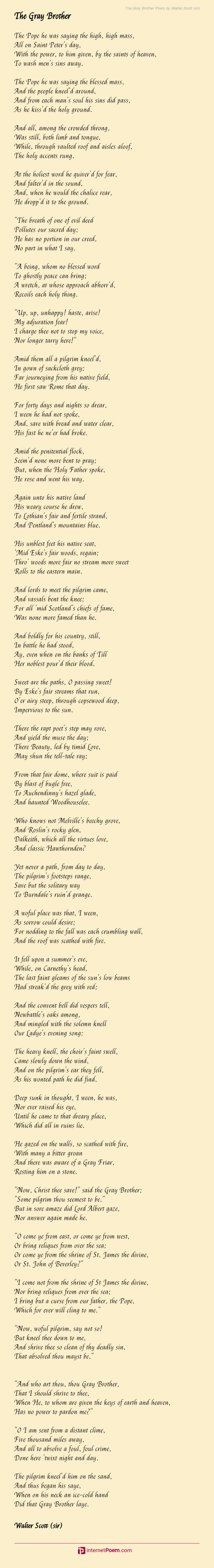 The Gray Brother Poem by Walter Scott (sir)