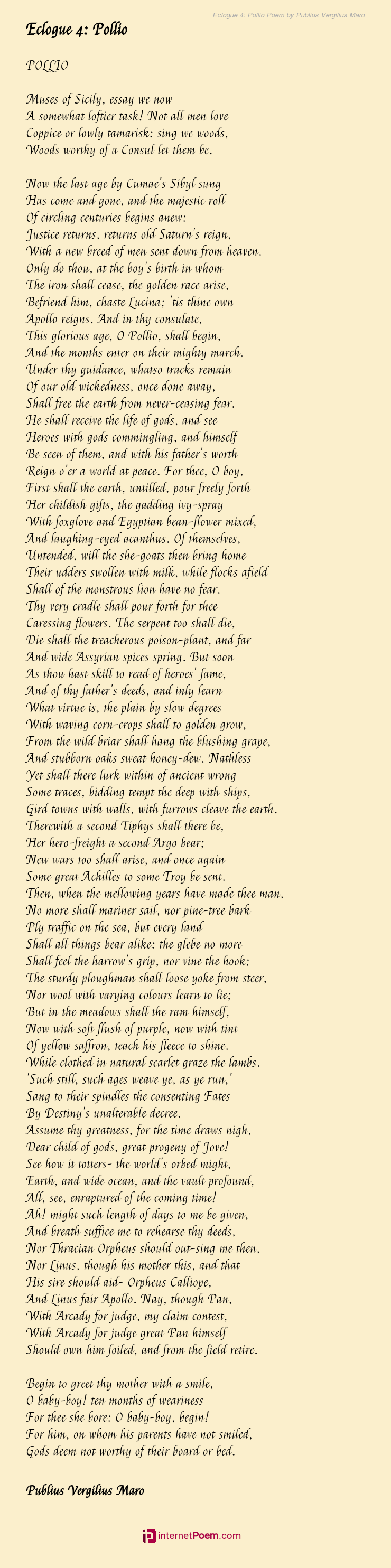 Eclogue 4: Pollio Poem by Publius Vergilius Maro