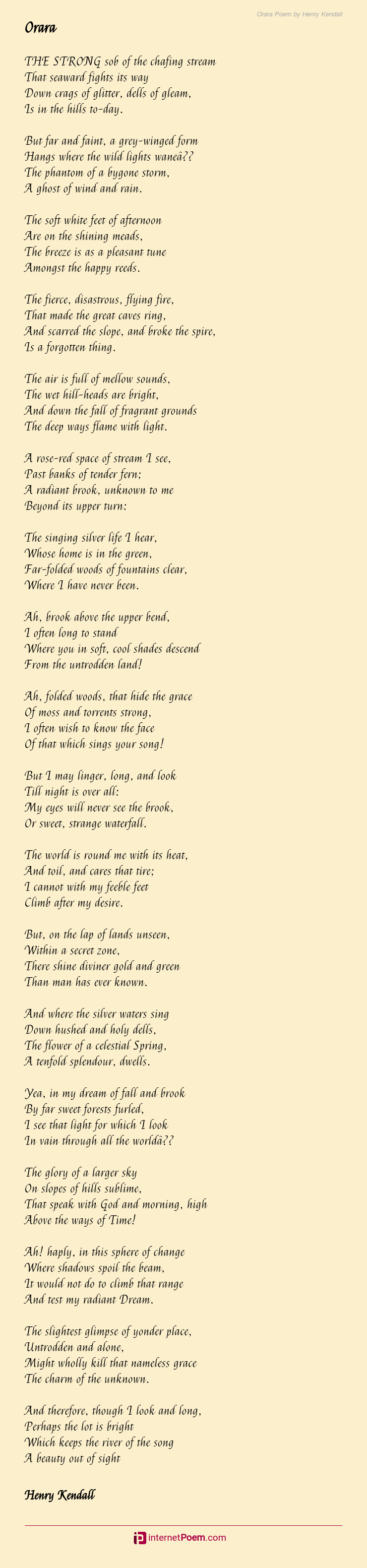 Orara Poem by Henry Kendall