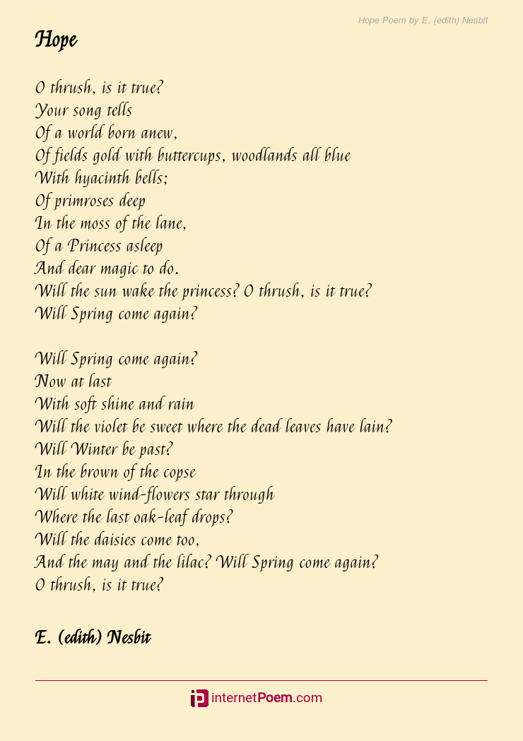 Hope Poem by E. (edith) Nesbit