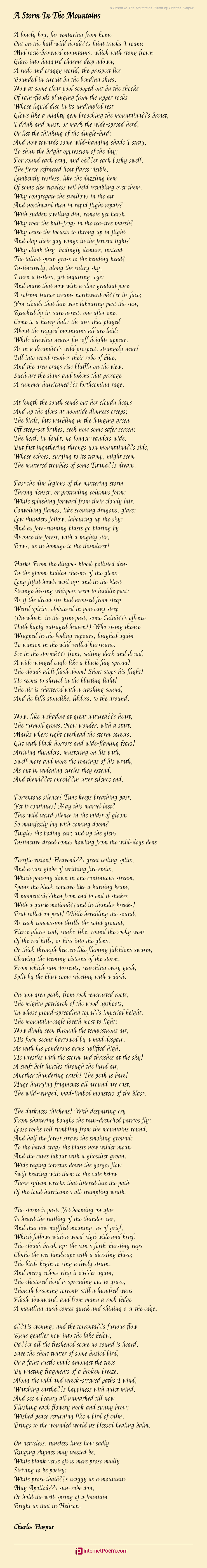 A Storm In The Mountains Poem by Charles Harpur