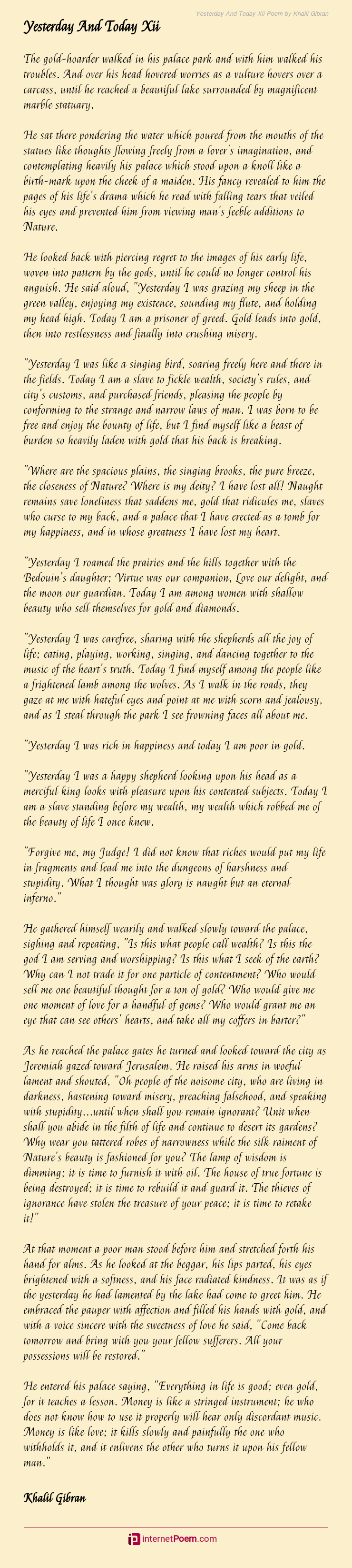 Yesterday And Today Xii Poem by Khalil Gibran