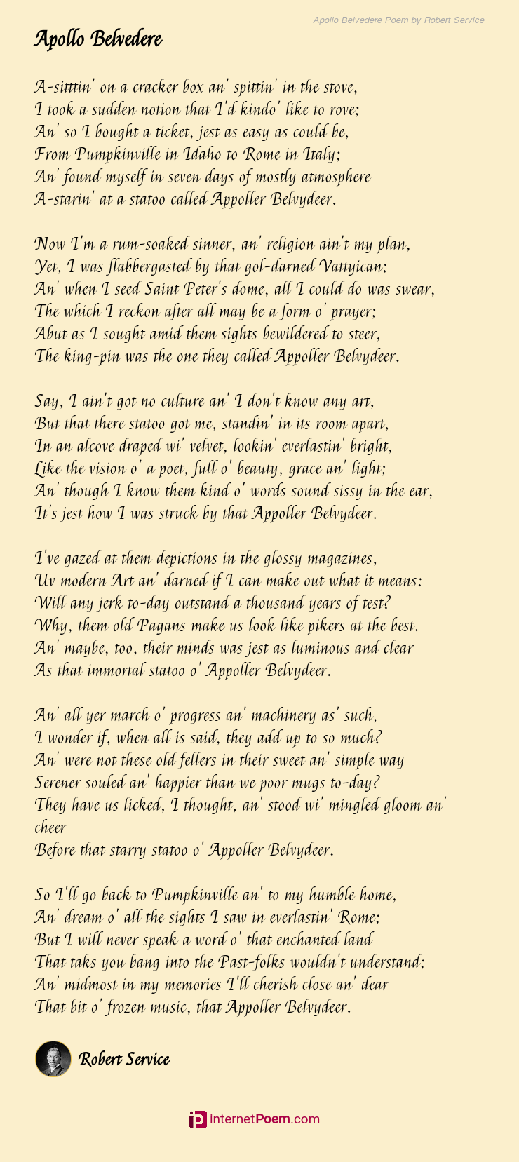 Apollo Belvedere Poem by Robert Service