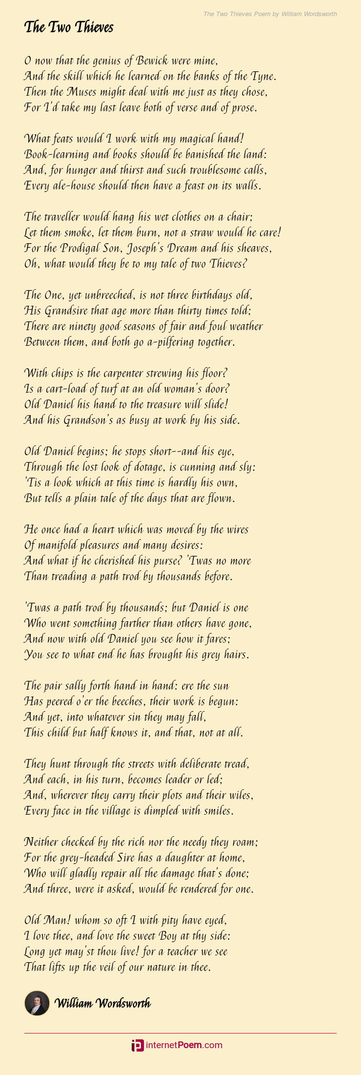 The Two Thieves Poem by William Wordsworth