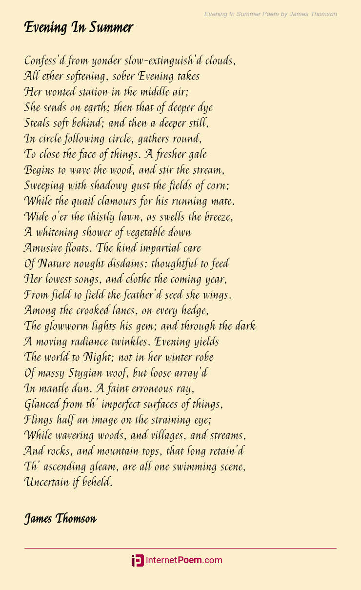 Evening In Summer Poem by James Thomson