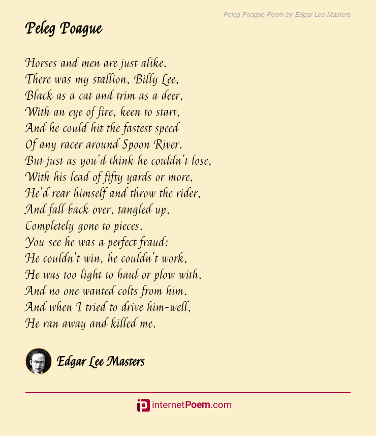 Peleg Poague Poem by Edgar Lee Masters