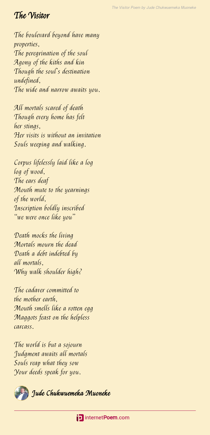 The Visitor Poem by Jude Chukwuemeka Muoneke