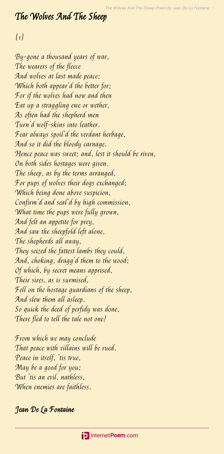 The Wolves And The Sheep Poem by Jean De La Fontaine