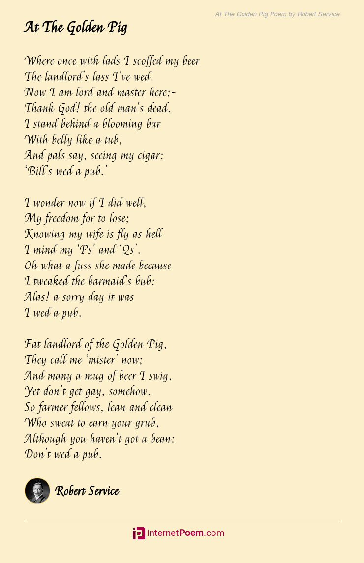 At The Golden Pig Poem by Robert Service