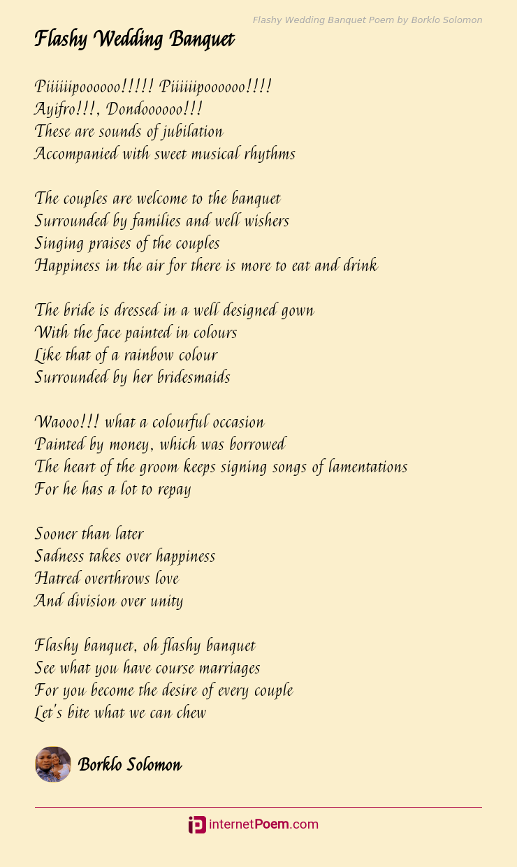Flashy Wedding Banquet Poem by Borklo Solomon