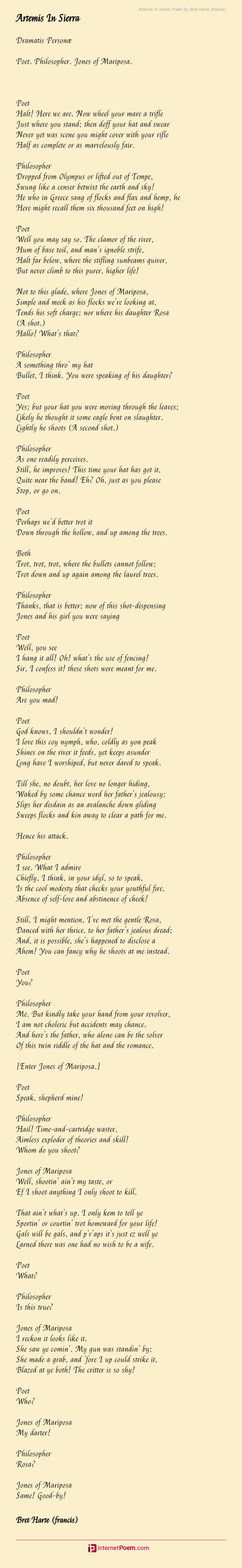 Artemis In Sierra Poem by Bret Harte (francis)