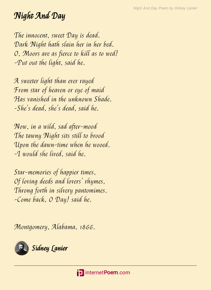 Night And Day Poem by Sidney Lanier