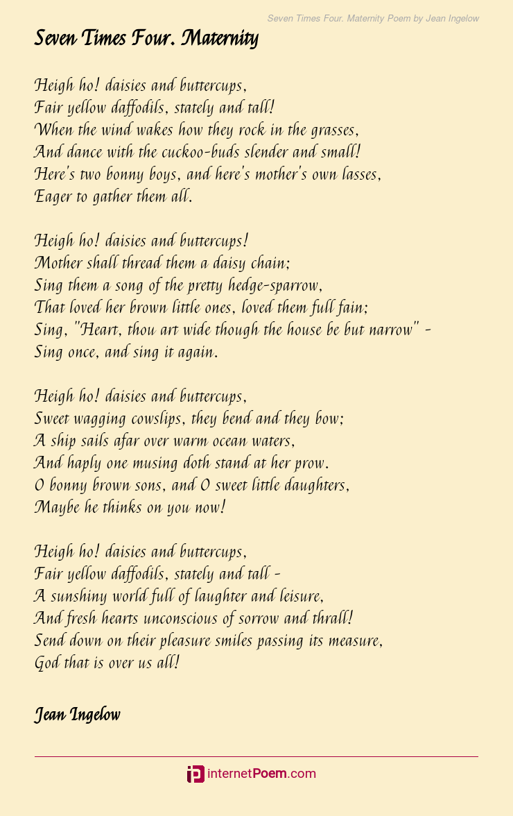 Seven Times Four. Maternity Poem by Jean Ingelow