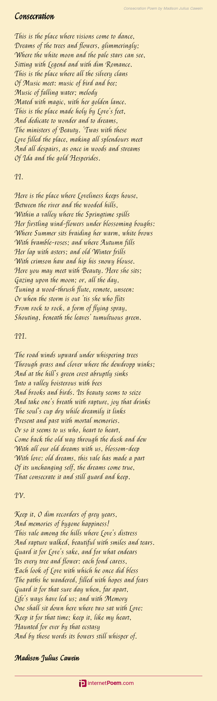 Consecration Poem by Madison Julius Cawein