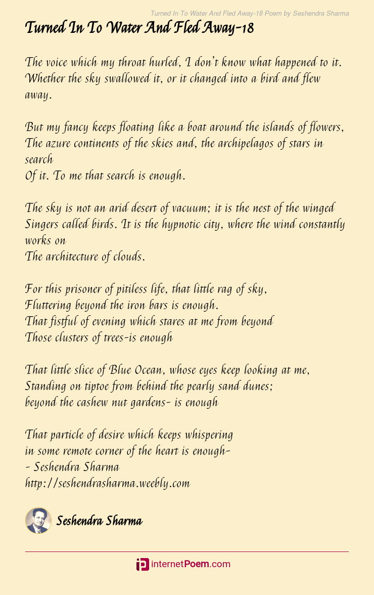 Turned In To Water And Fled Away-18 Poem by Seshendra Sharma