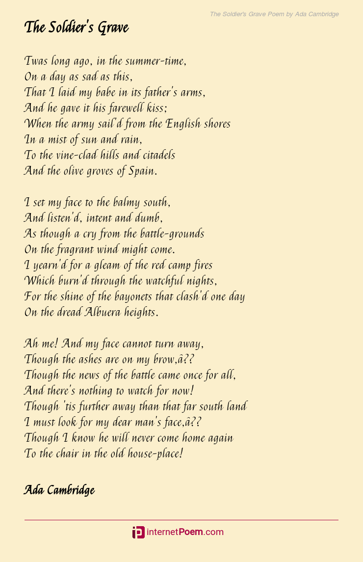 The Soldier's Grave Poem by Ada Cambridge