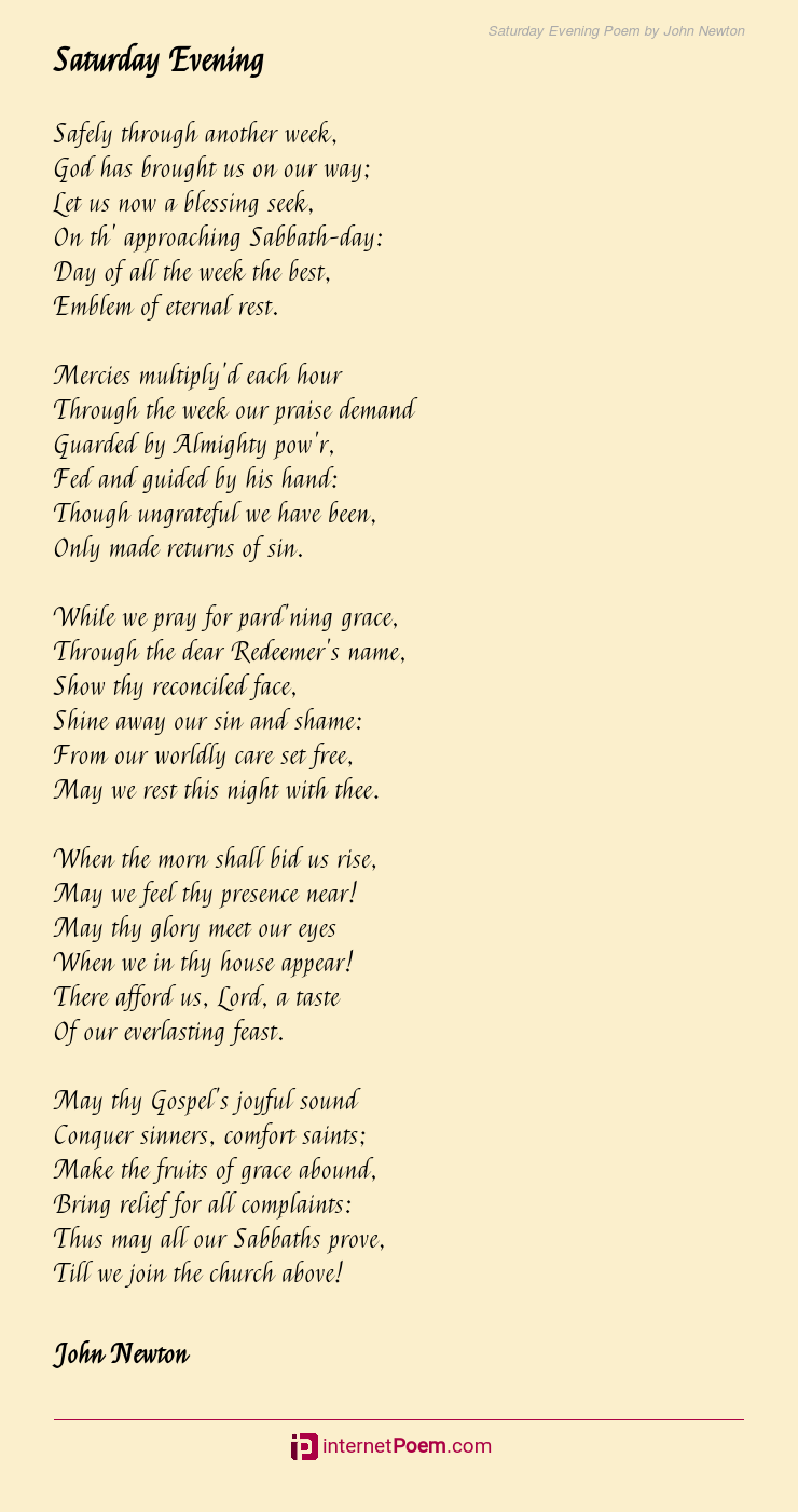 Saturday Evening Poem by John Newton