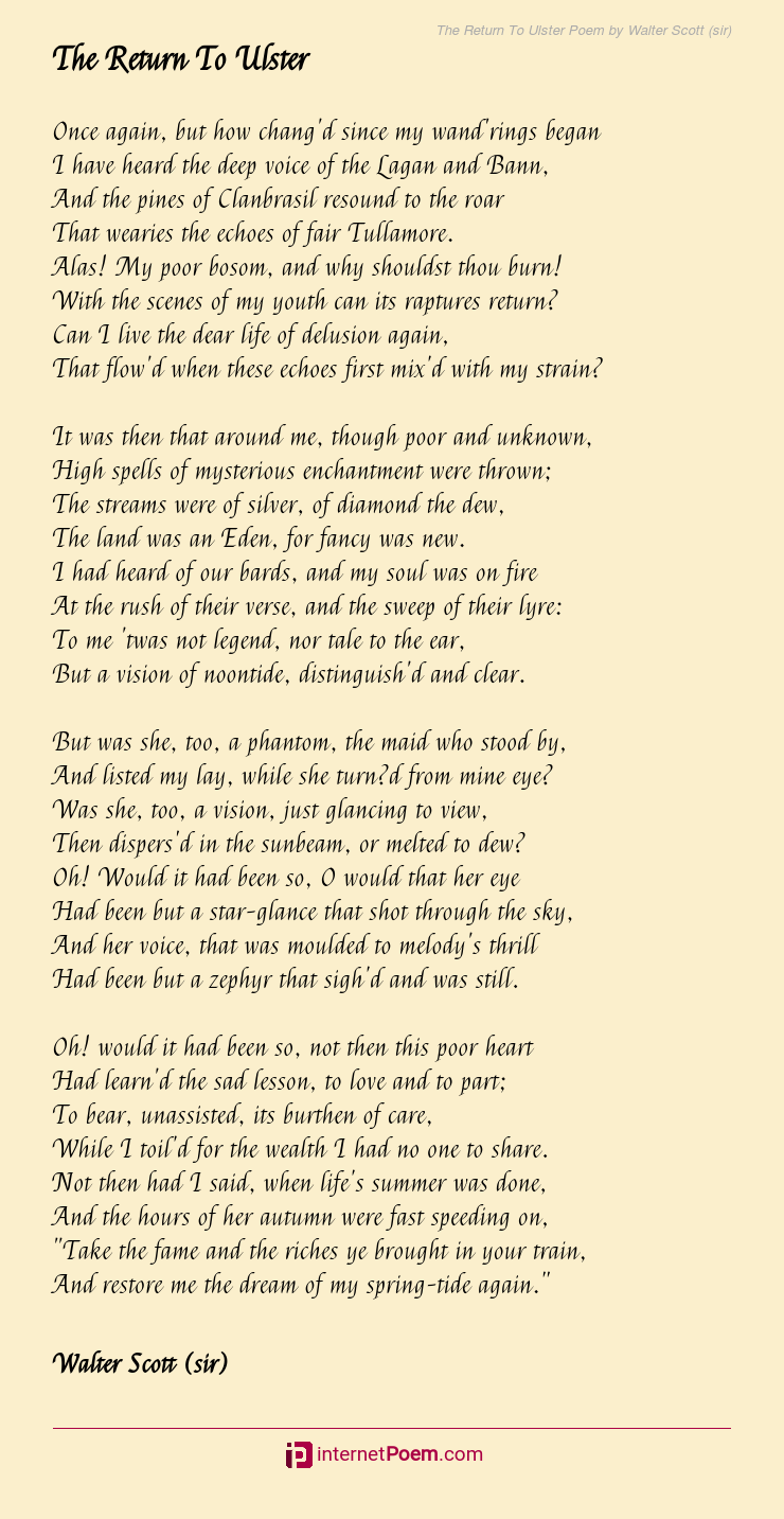 The Return To Ulster Poem by Walter Scott (sir)
