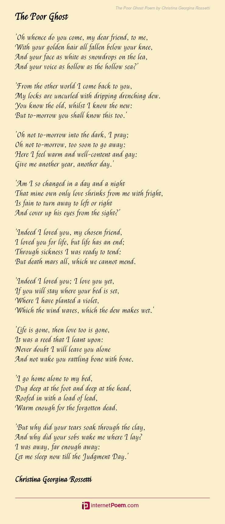 The Poor Ghost Poem by Christina Georgina Rossetti