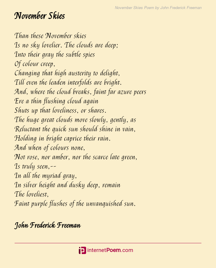 November Skies Poem by John Frederick Freeman