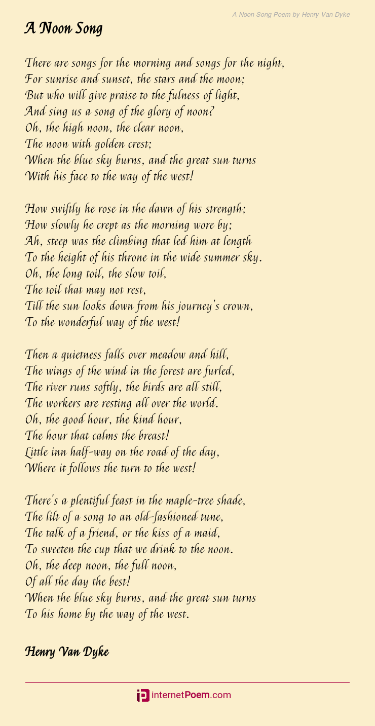 A Noon Song Poem by Henry Van Dyke